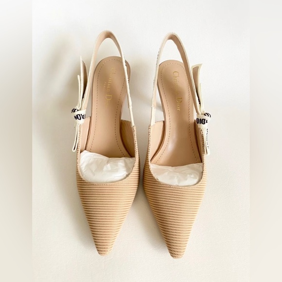 Dior | Shoes | Christian Dior Jadior Fabric Ribbon Beige Kitten Heel ...